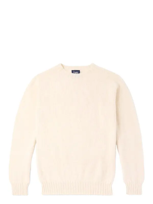 DRAKE'S Brushed Shetland Wool Sweater - Neutrals