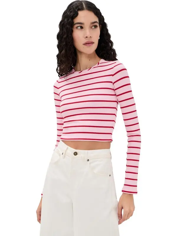 STATE & LAKE Willow Stripe Tee - Pink/red