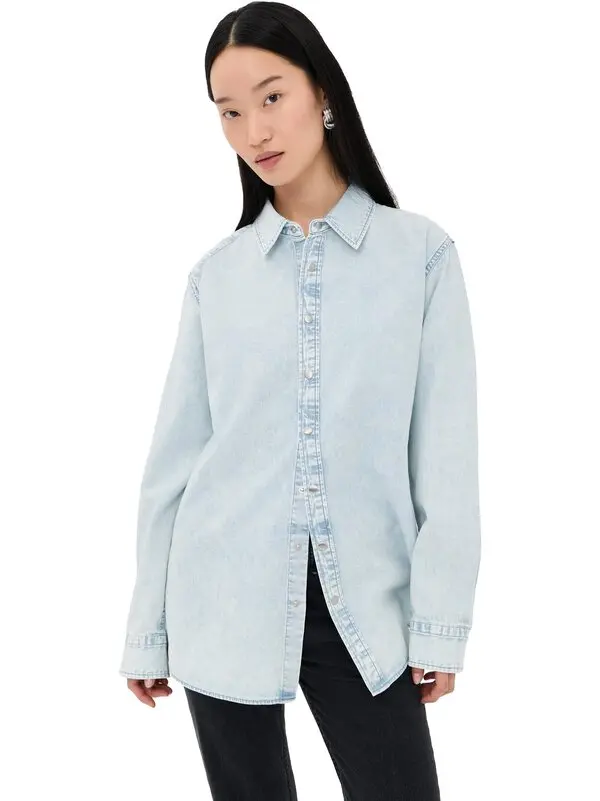 Tibi Denim Shirting Charlie Slim Shirt - Bleached Denim