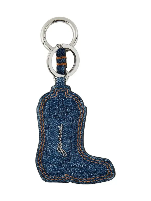 GANNI Western Boot Denim Keyring - Navy