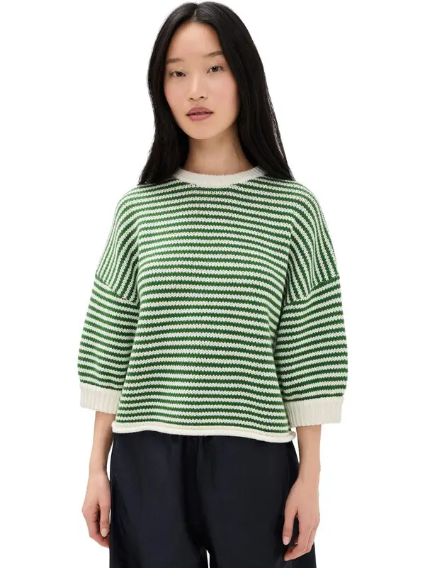Secular Striped Wool And Cashmere Knit Sweater - Green Ivory Stripe