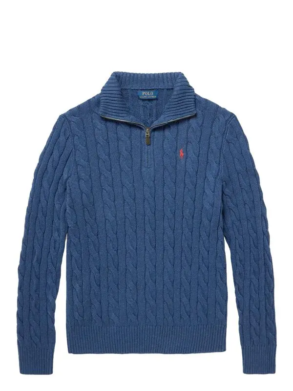 Polo Ralph Lauren Logo-embroidered Cable-knit Half-zip Sweater - Blue