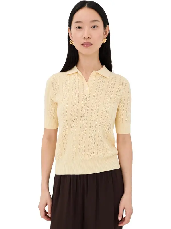 LISA YANG Cristine Pointelle Polo Sweater - Limone