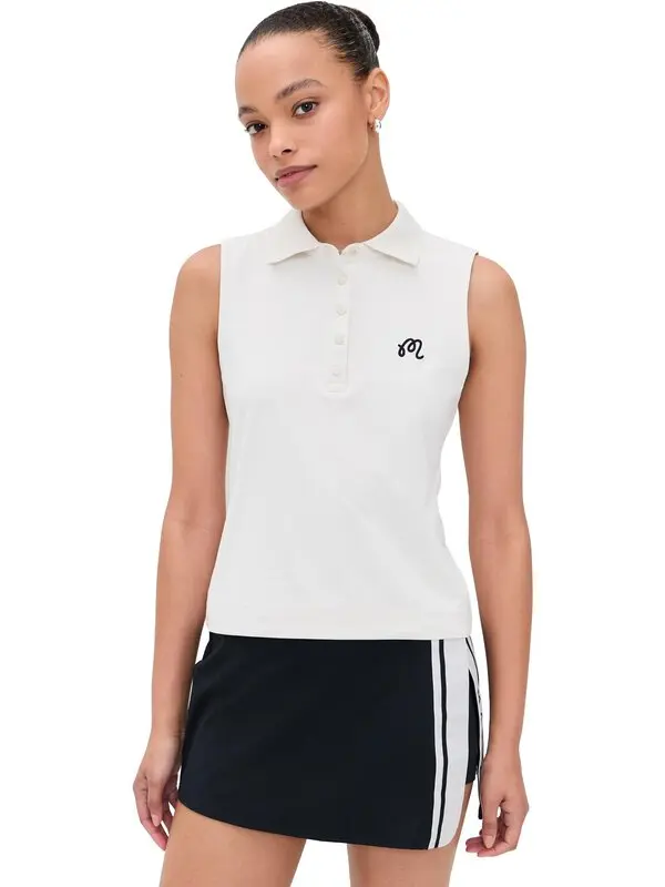 MALBON Claudia Polo Top - White/white