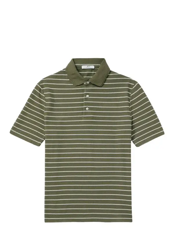 Mr P. Golf Striped Cottonpiqué Polo Shirt - Army Green
