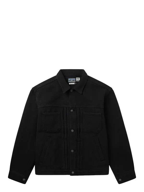 Blue Blue Japan Pleated Textured-cotton Trucker Jacket - Black