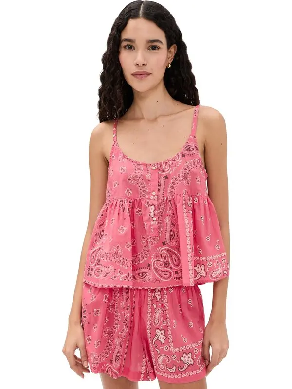 The Great. Nighttime Camisole - Pink Bandana Patchwork
