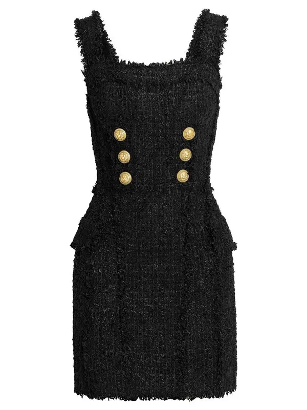 Balmain Embellished Tweed Mini Dress - Black