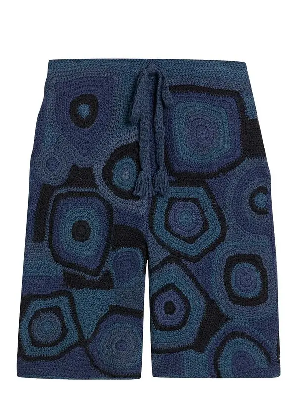 THE ELDER STATESMAN Strata Crocheted Cotton Shorts - Navy