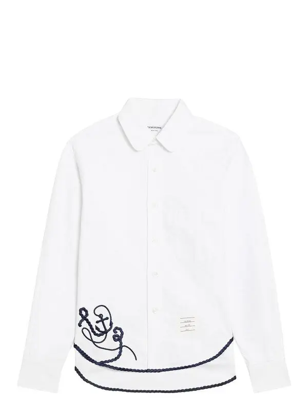 Thom Browne Embroidered Cotton Oxford Shirt - White