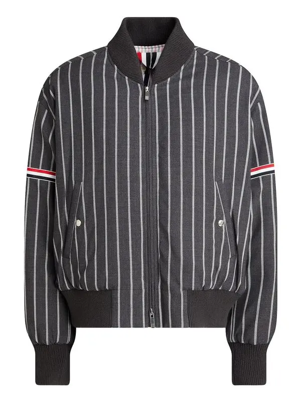 Thom Browne Striped Wool Down Bomber Jacket - Dark Gray