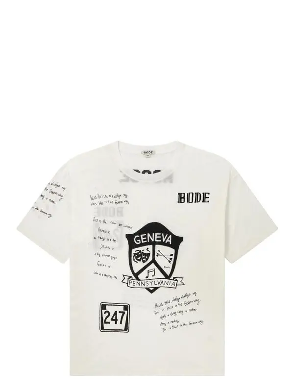 BODE Camp Crest Printed Cotton-jersey T-shirt - Neutrals