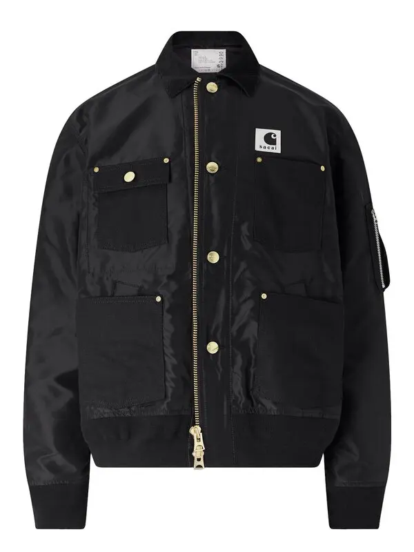 Sacai Carhartt Wip Padded Shell And Cotton-twill Bomber Jacket - Black