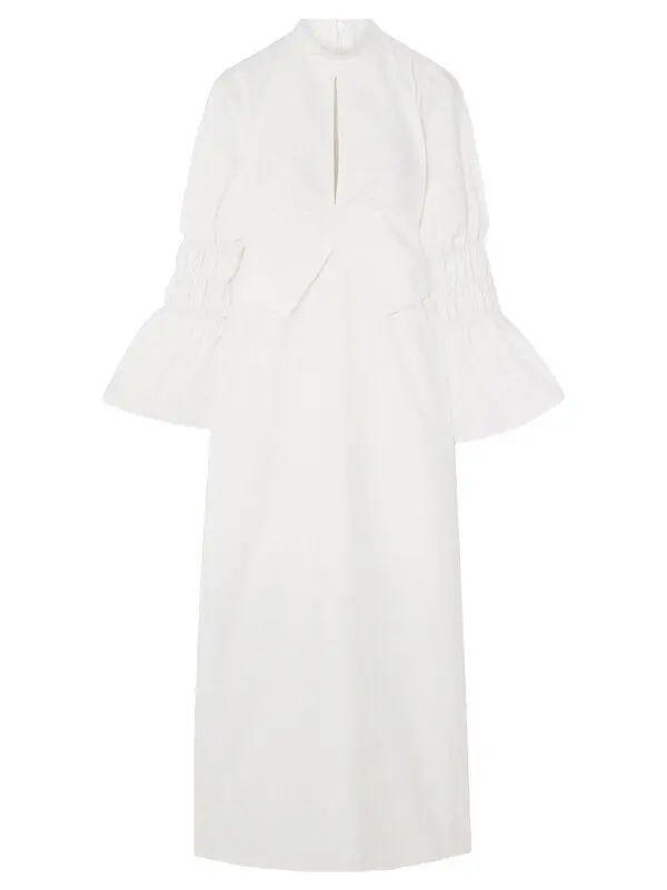 DESTREE Keith Shirred Cotton-poplin Maxi Dress - White