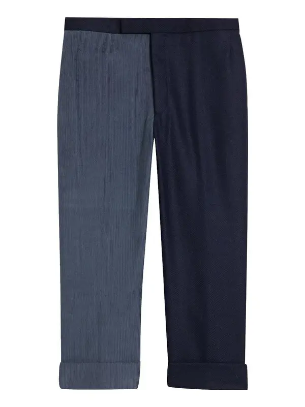 Thom Browne Cropped Tapered Wool-twill And Corduroy Pants - Navy