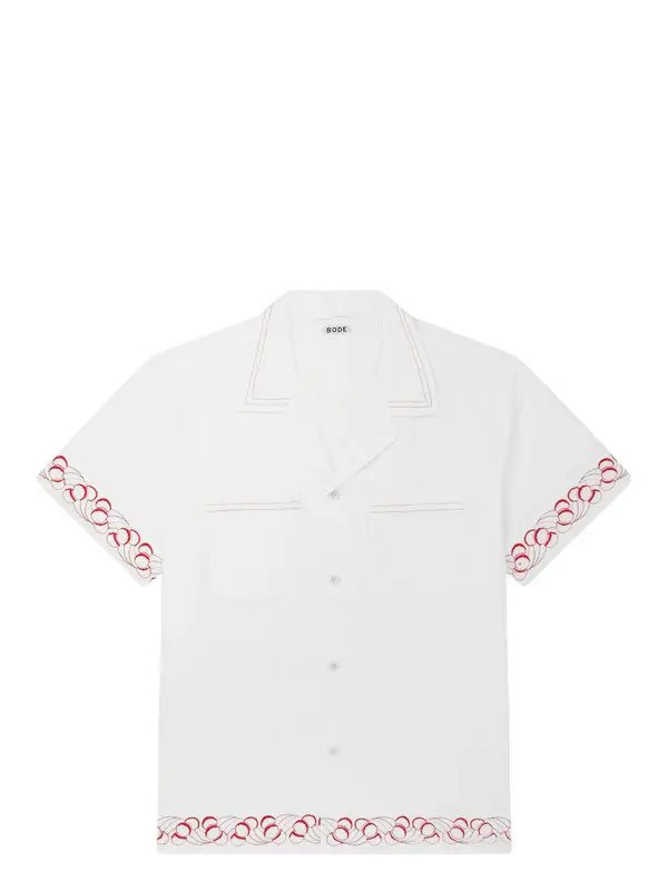 BODE Cherry Lane Camp-collar Embroidered Cotton-poplin Shirt - White