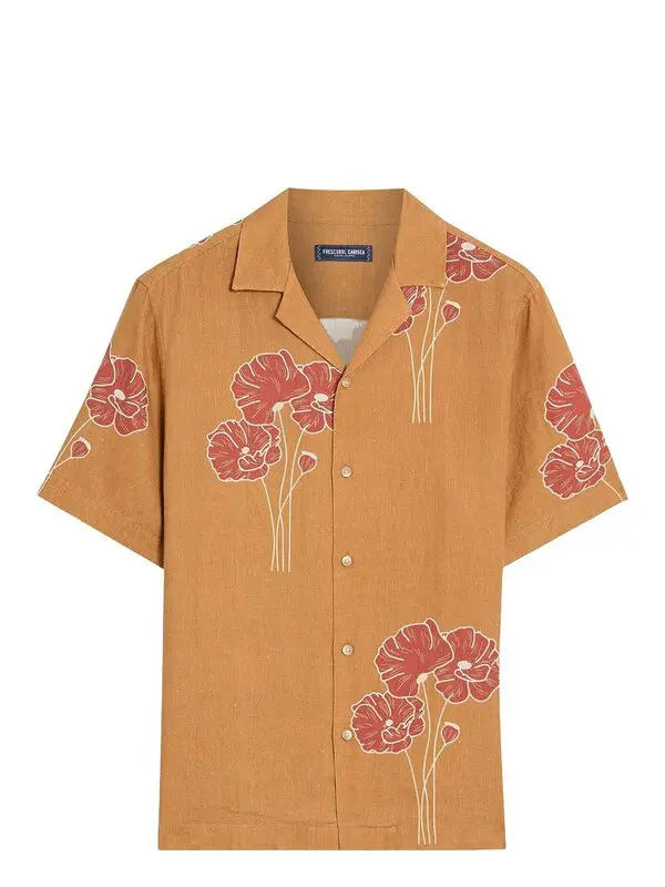 Frescobol Carioca Floralprint Linen Shirt - Camel