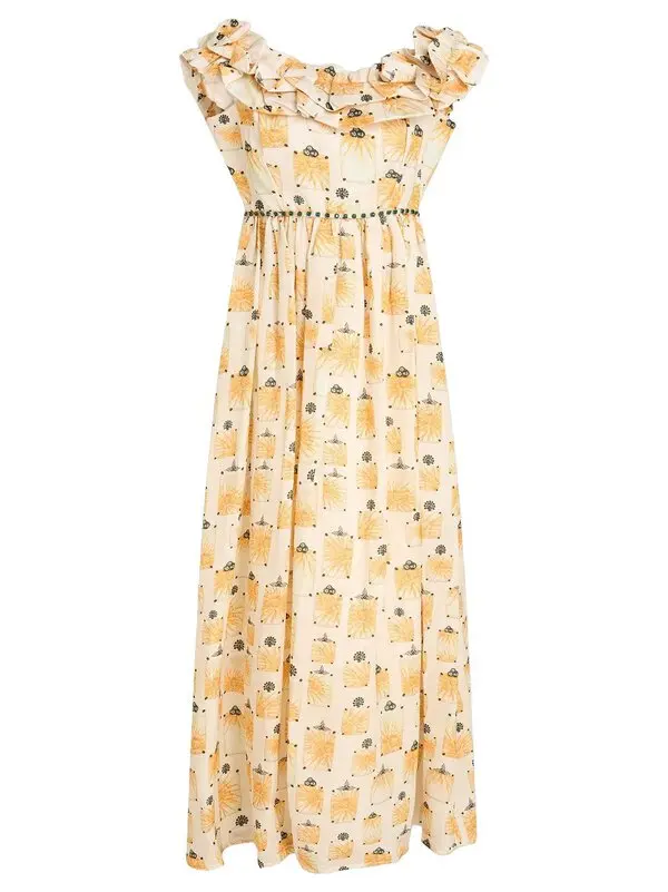 Agua Bendita Espliego Bisutería Ruffled Floral-print Maxi Dress - Ivory