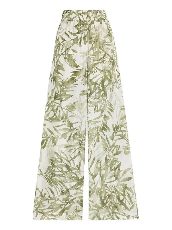 Brunello Cucinelli Printed Wide-leg Silk-voile Pants - Army Green