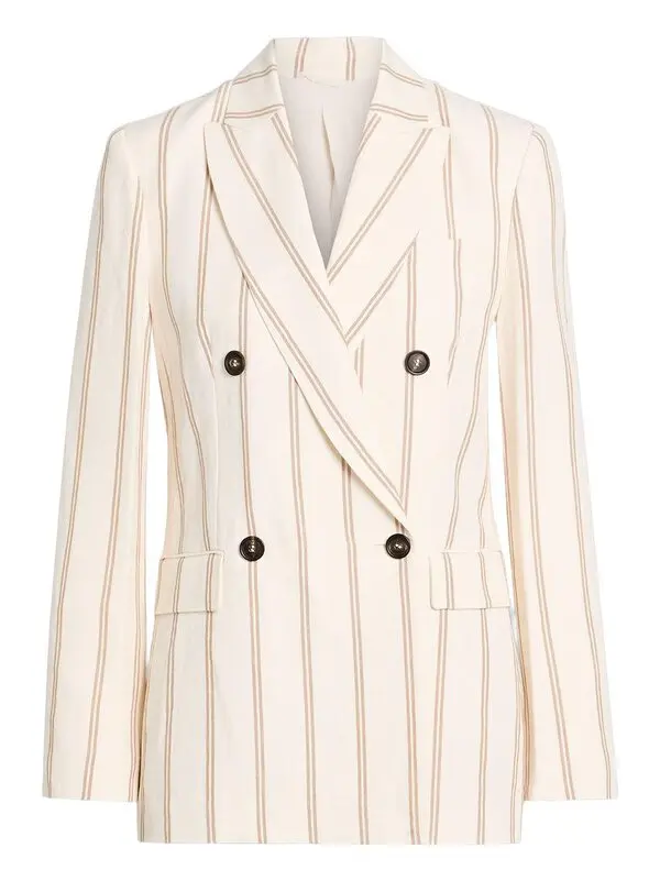 Brunello Cucinelli Double-breasted Striped Linen And Cotton-blend Blazer - Ivory