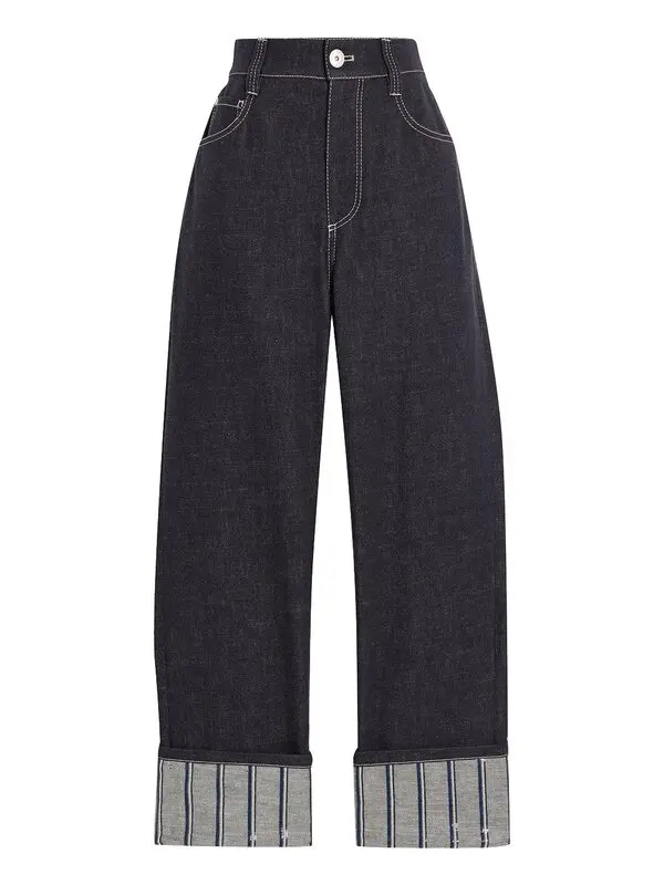 Brunello Cucinelli Cropped High-rise Straight-leg Jeans - Dark Denim