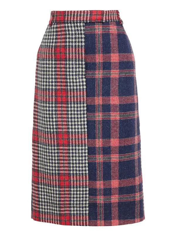 Thom Browne Checked Wool-tweed Midi Skirt - Navy