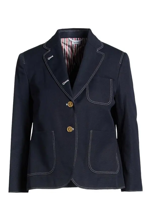 Thom Browne Cotton Blazer With Topstitching - Navy