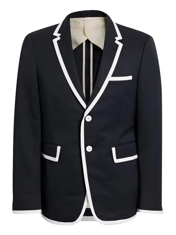 Thom Browne Grosgraintrimmed Wooltwill Blazer - Navy