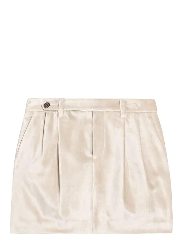 Brunello Cucinelli Pleated Cotton-blend Velvet Mini Skirt - Beige