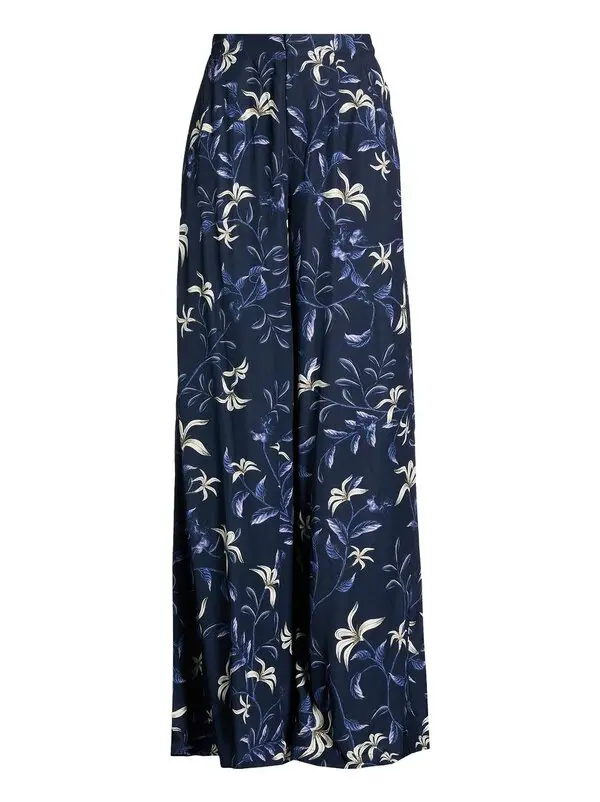 Agua Bendita Floral-print Twill Wide-leg Pants - Navy