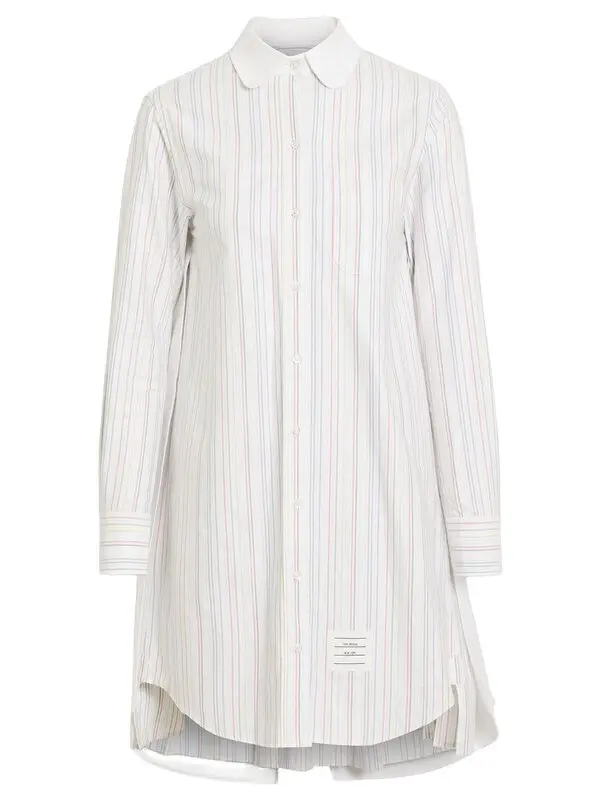 Thom Browne Layered Striped Cotton Oxford Mini Shirt Dress - White