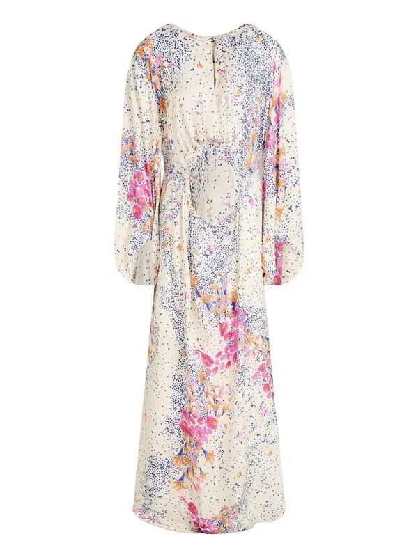 Agua Bendita Antonieta Capullo Embellished Cutout Floralprint Satinjacquard Kaftan - Ecru