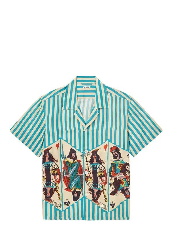 BODE Royals Camp-collar Striped Printed Silk Shirt - Blue
