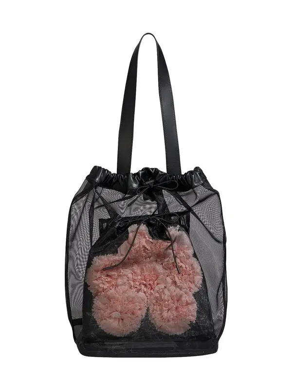 Simone Rocha Carnation Floral-appliquéd Mesh Tote - Black