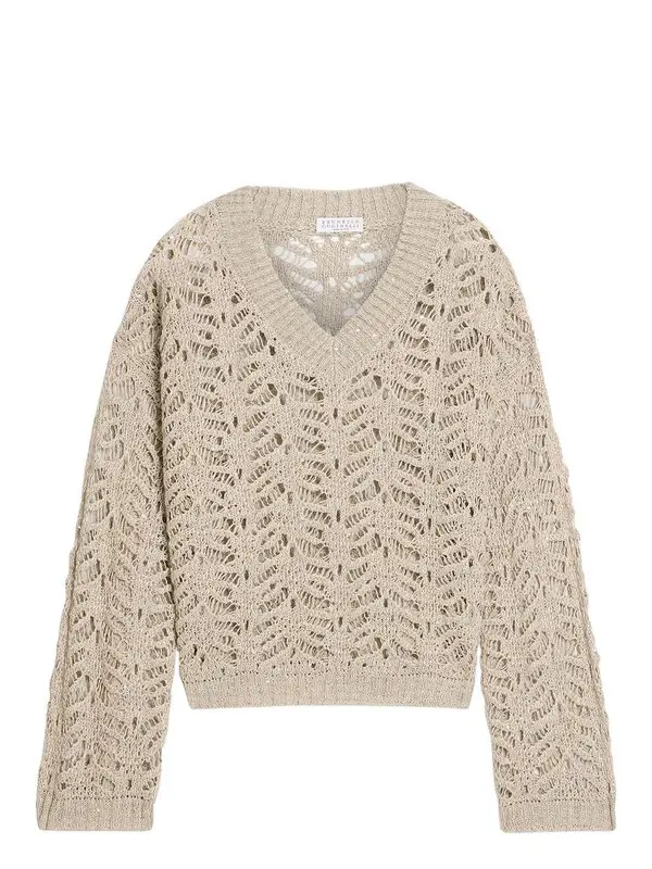 Brunello Cucinelli Sequin-embellished Linen-blend Sweater - Mushroom