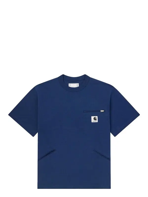 Sacai Carhartt Wip Logo-appliquéd Cotton-jersey T-shirt - Blue
