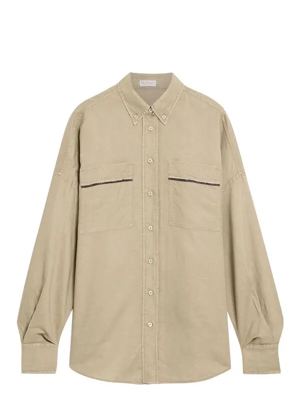 Brunello Cucinelli Bead-embellished Linen And Cotton-blend Shirt - Sand