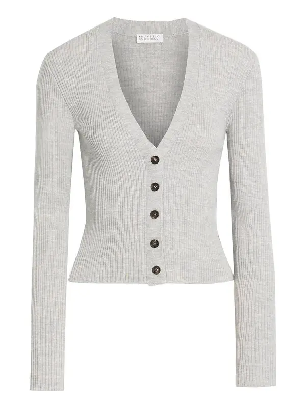 Brunello Cucinelli Ribbed Wool And Cashmere-blend Cardigan - Light Gray