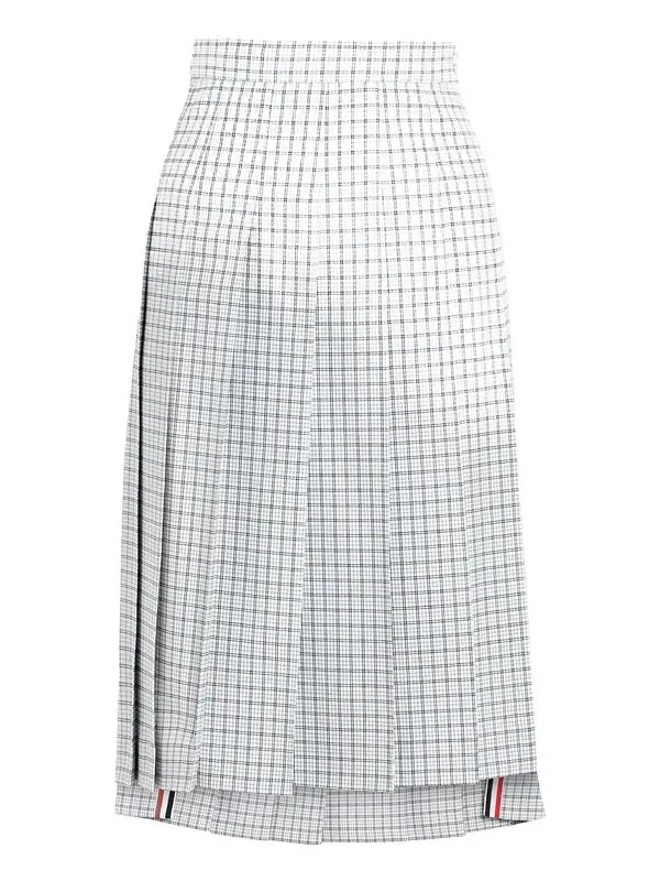 Thom Browne Checked Wool Midi Skirt - Light Blue