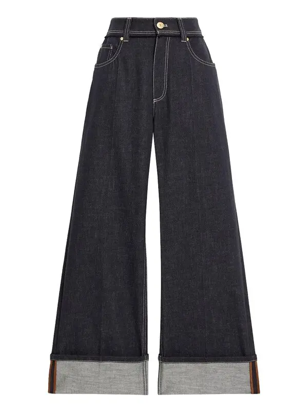 Brunello Cucinelli High-rise Wide-leg Jeans - Dark Denim
