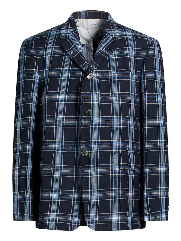 Thom Browne Checked Wool And Linenblend Blazer - Midnight Blue