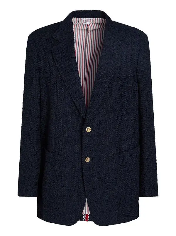 Thom Browne Cottonblend Tweed Blazer - Midnight Blue