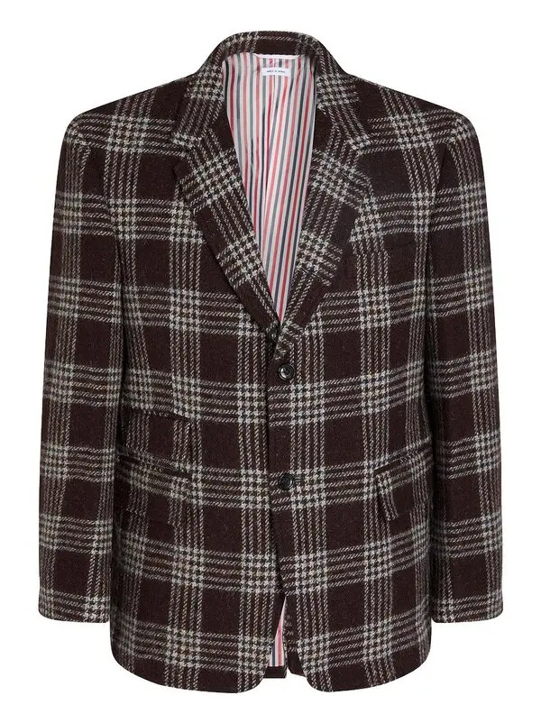 Thom Browne Checked Wooltweed Blazer - Dark Brown