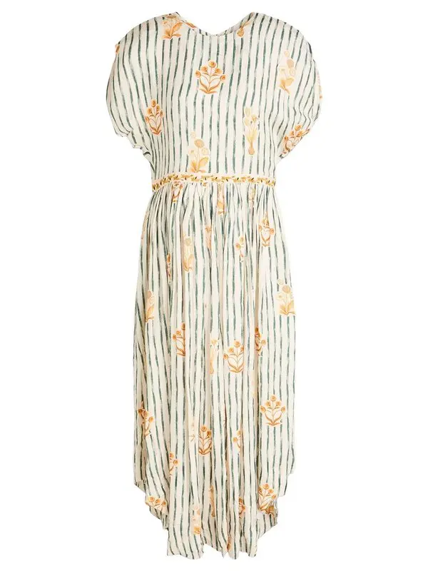 Agua Bendita Aire Herbario Embellished Floral-print Ecovero™-blend Midi Dress - Beige