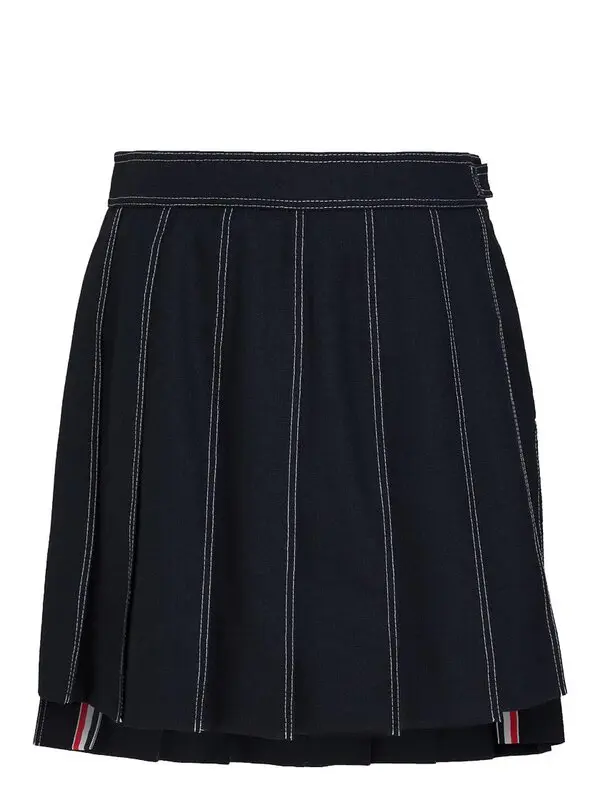 Thom Browne Pleated Wool Mini Skirt - Midnight Blue