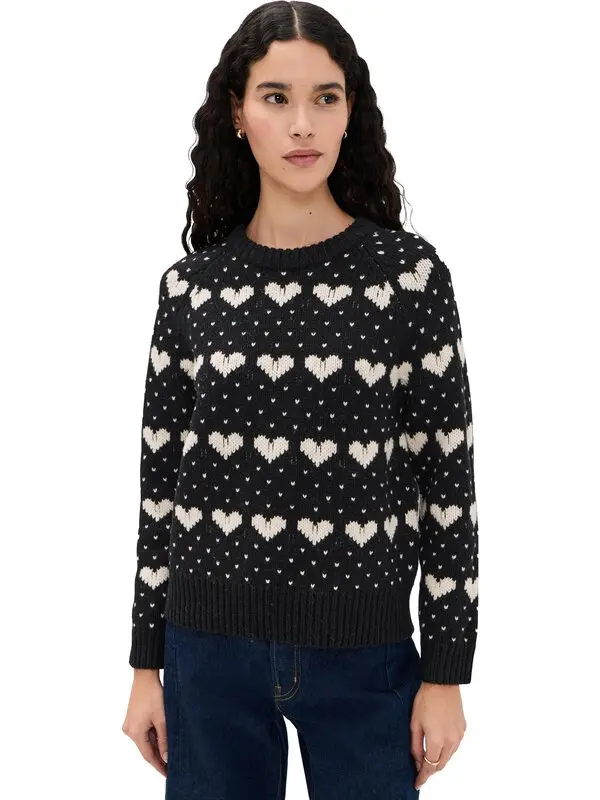 The Great. Heart Print Wool-blend Crewneck Sweater - Black W/ Pearl