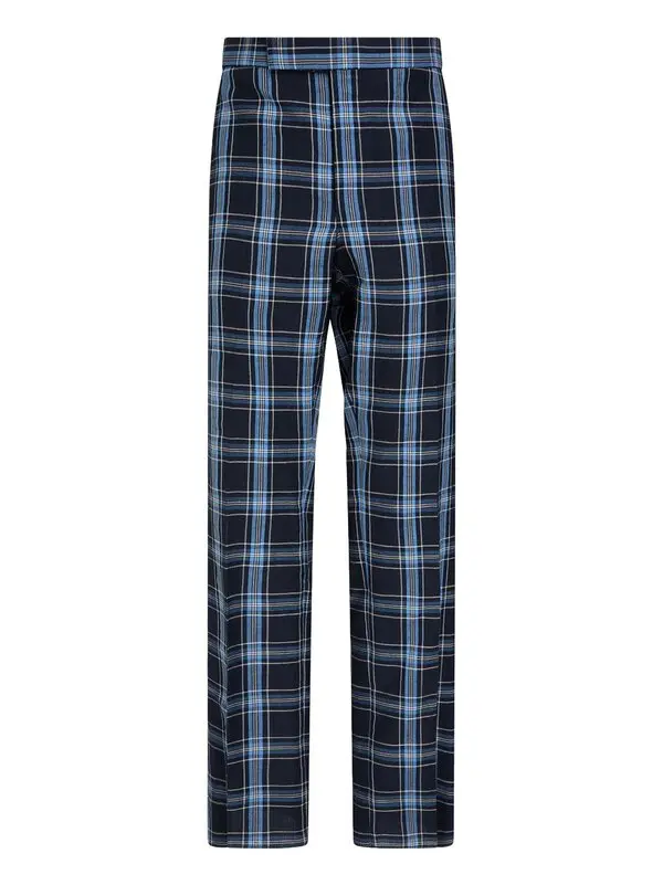 Thom Browne Checked Wool And Linen-blend Suit Pants - Midnight Blue