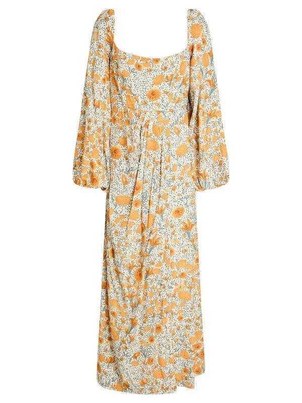 Agua Bendita Floral-print Twill Maxi Dress - Saffron