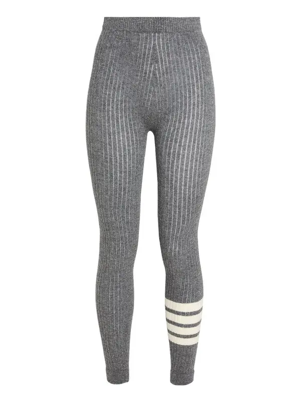 Thom Browne Striped Ribbed Woolblend Leggings - Dark Gray