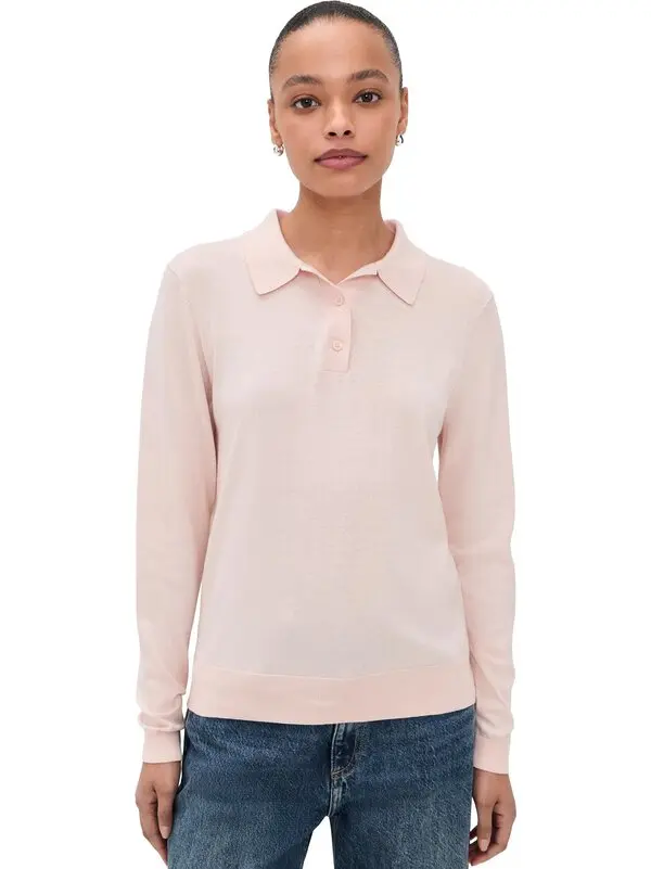 Enza Costa Silk Knit Polo - Pale Pink